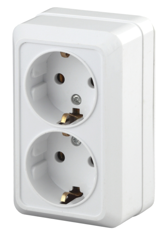 Розетка силовая штепсельная ЭРА Intro Quadro 2-204-01 2х2P+E Schuko 16А 250В IP20, белый, открытой установки с заземлением, Б0053800