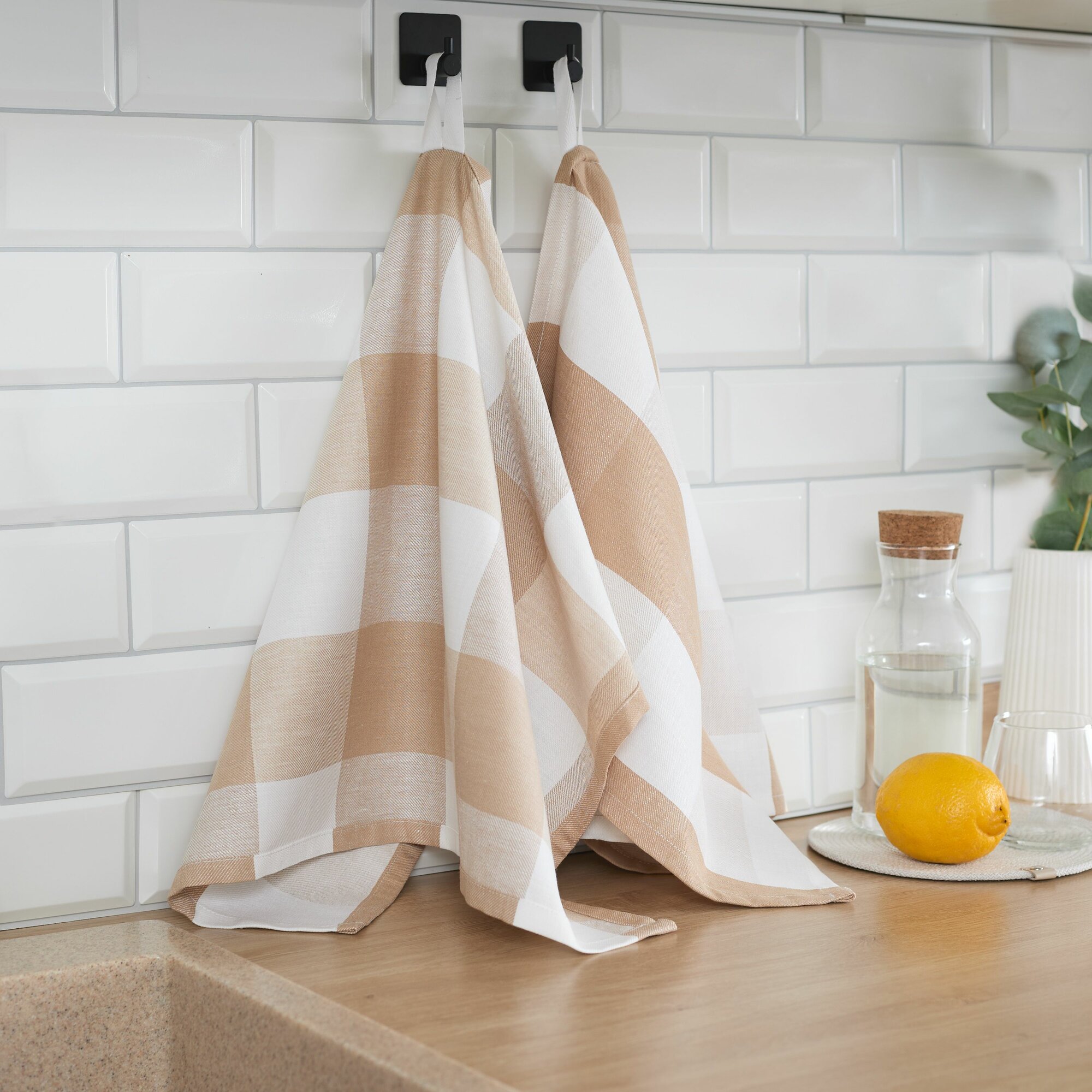 Набор кухонных полотенец - 2шт, 45х60 см, "тата текстиль", рисунок клетка, лен