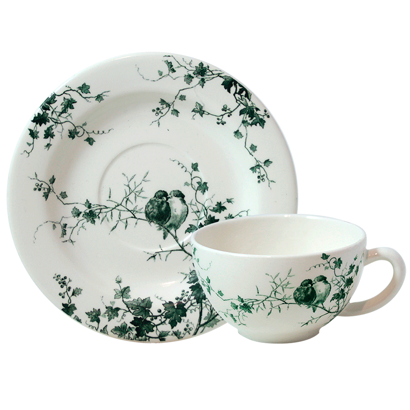 Чашка и блюдце Gien (для завтрака), Птицы, 260 мл, 18 см.