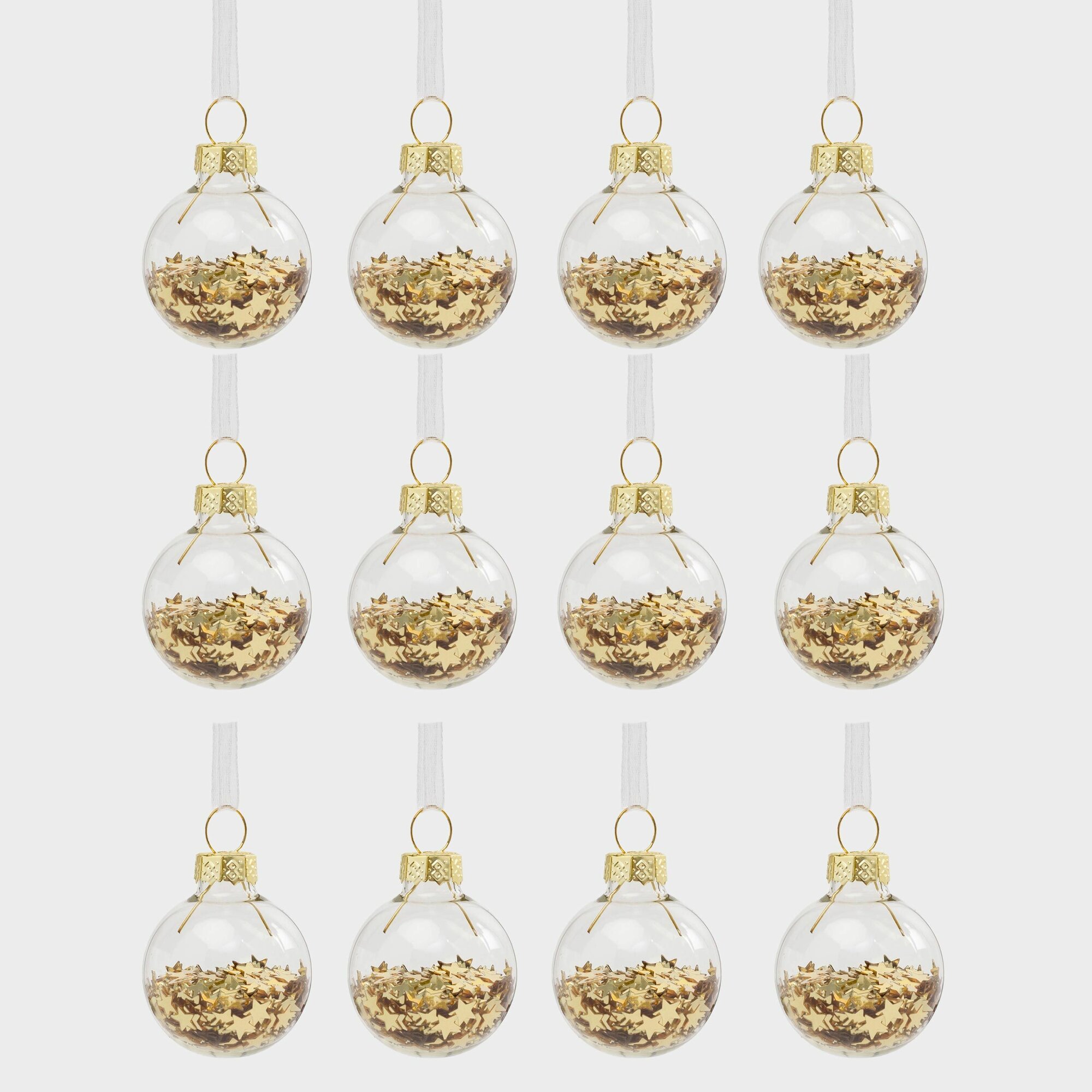 Набор елочных игрушек, 4 см, 12 шт, стекло, Шар со звездами, Ball filler