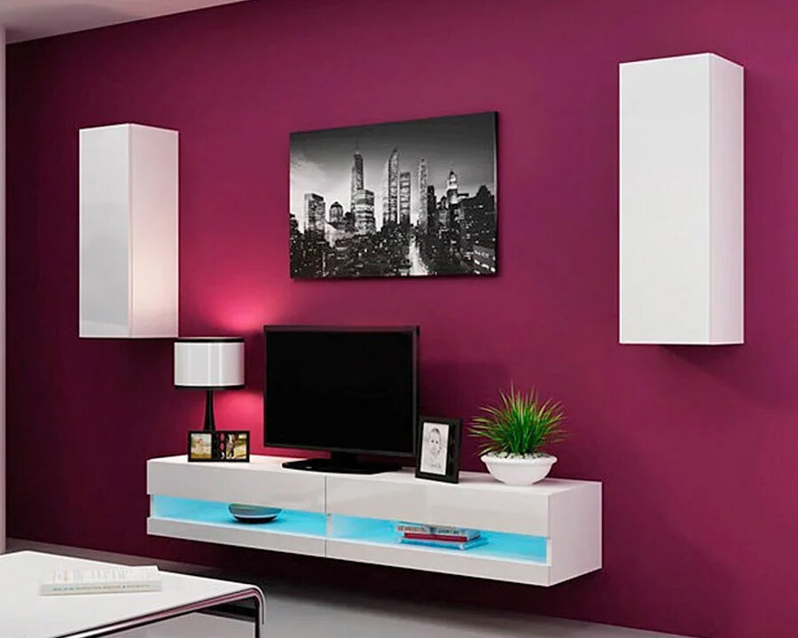 Гостиная Виго нью 10 МДФ Белый DM635-6 / Белый Фасадный 0101 NEW 250x42x180 см, GOODFORM