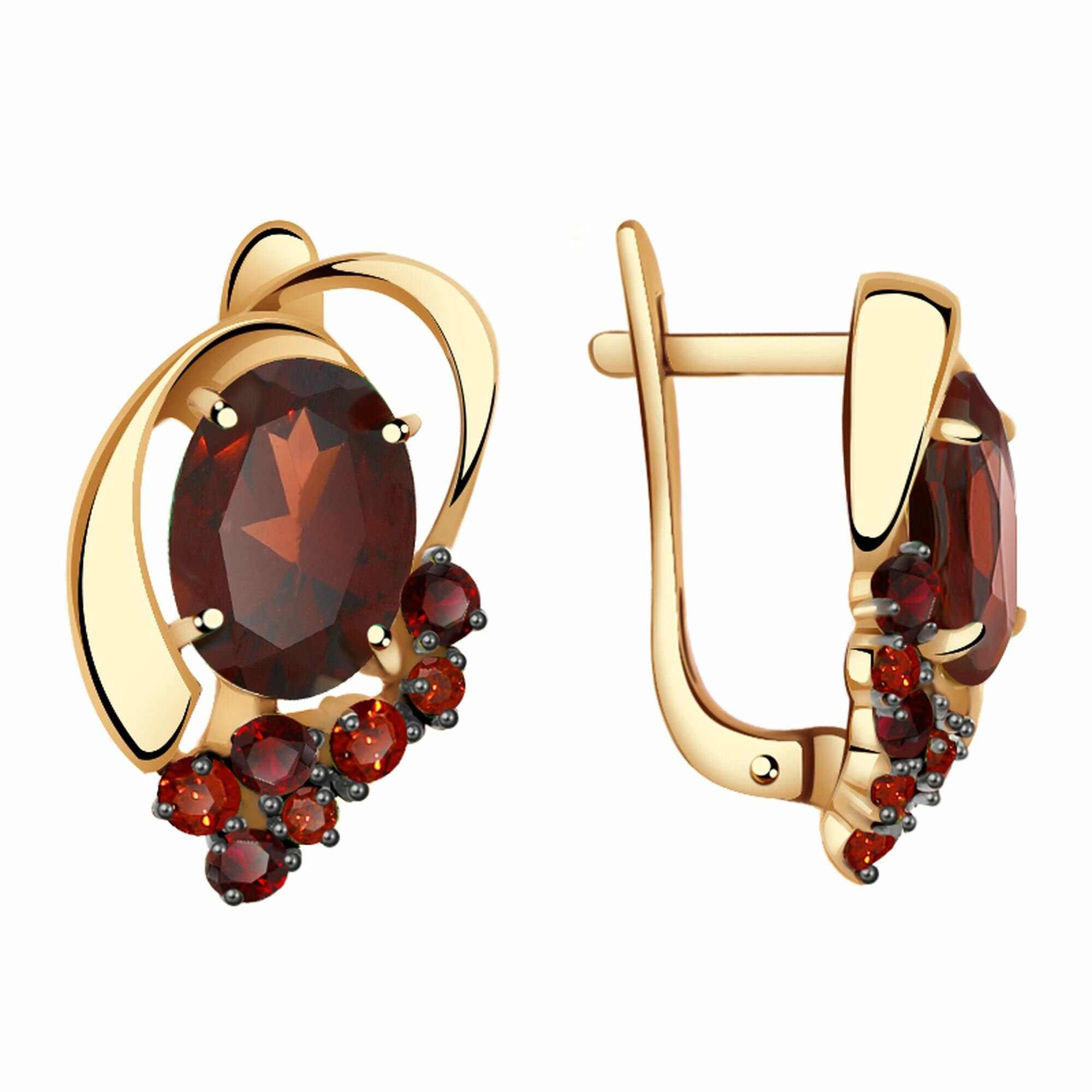 Серьги, красное золото, 585 проба, фианит, гранат