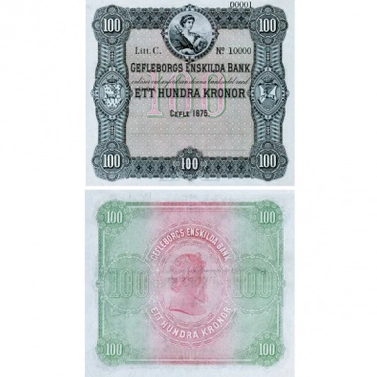 Швеция 100 крон 1875 года банк Gefleborgs Enskilda, сувенирная копия, банкноты и купюры редкие коллекционные
