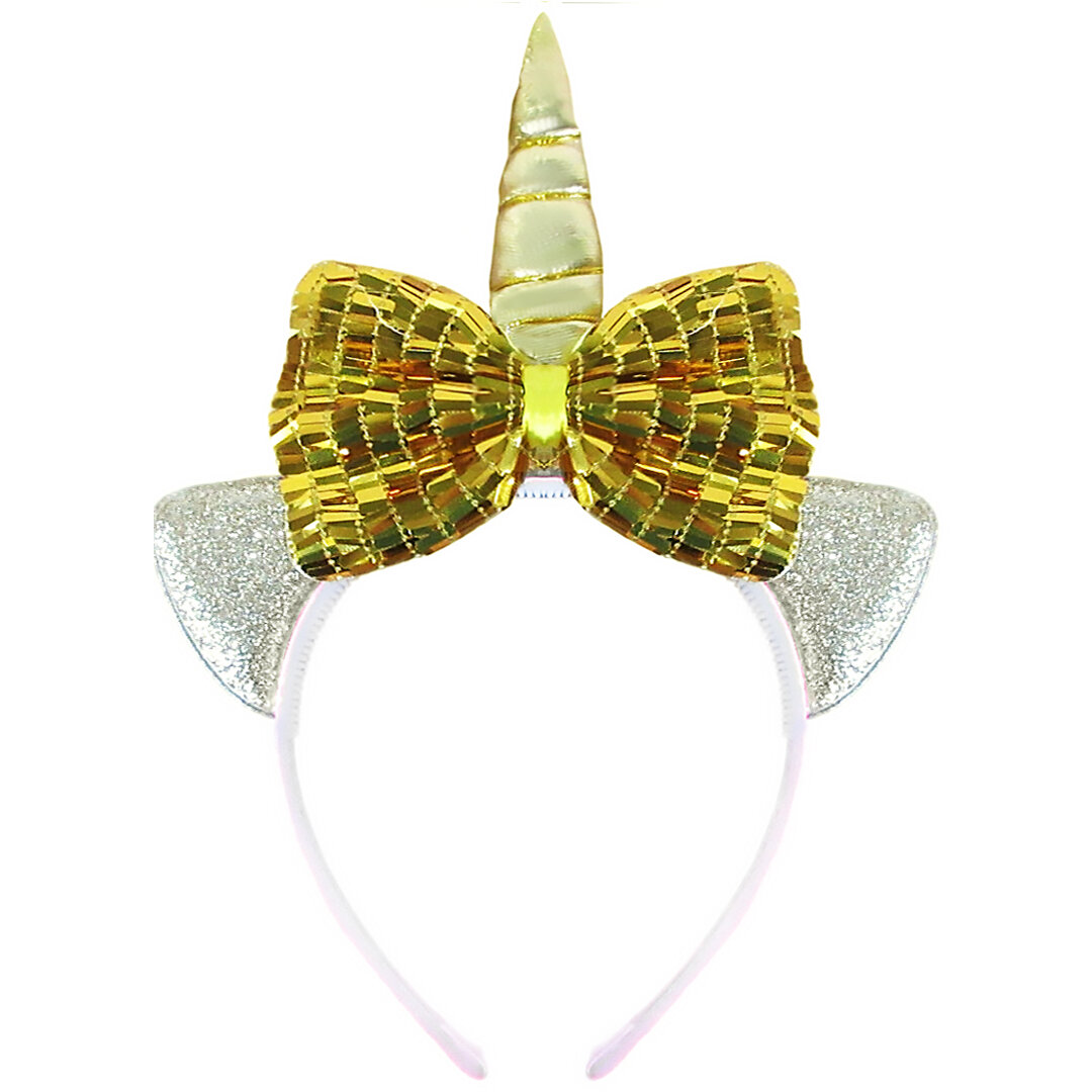 Ободок, Единорог с бантиком, Золото, 1 шт.