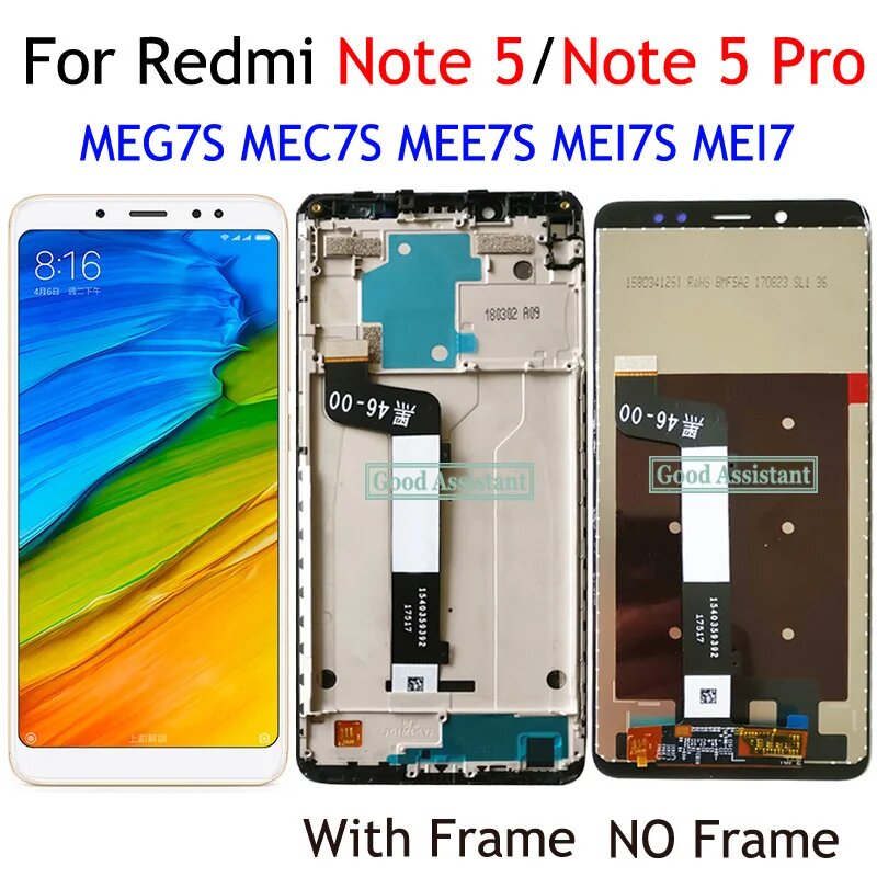 ЖК-дисплей 5,99 дюйма для Xiaomi Redmi Note 5/Note5 Pro/5Pro, сенсорный экран с дигитайзером в сборе/с рамкой, черный/белый Black With Frame