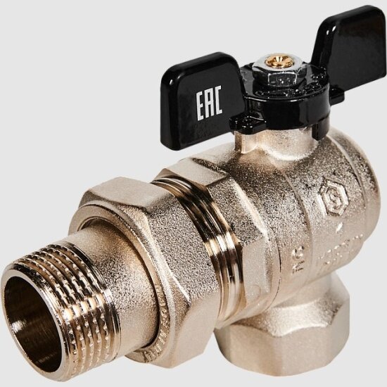 Кран шаровой Stout полнопроходной угловой с американкой, ВР/НР, ручка бабочка 1 (SVB-0008-200025)