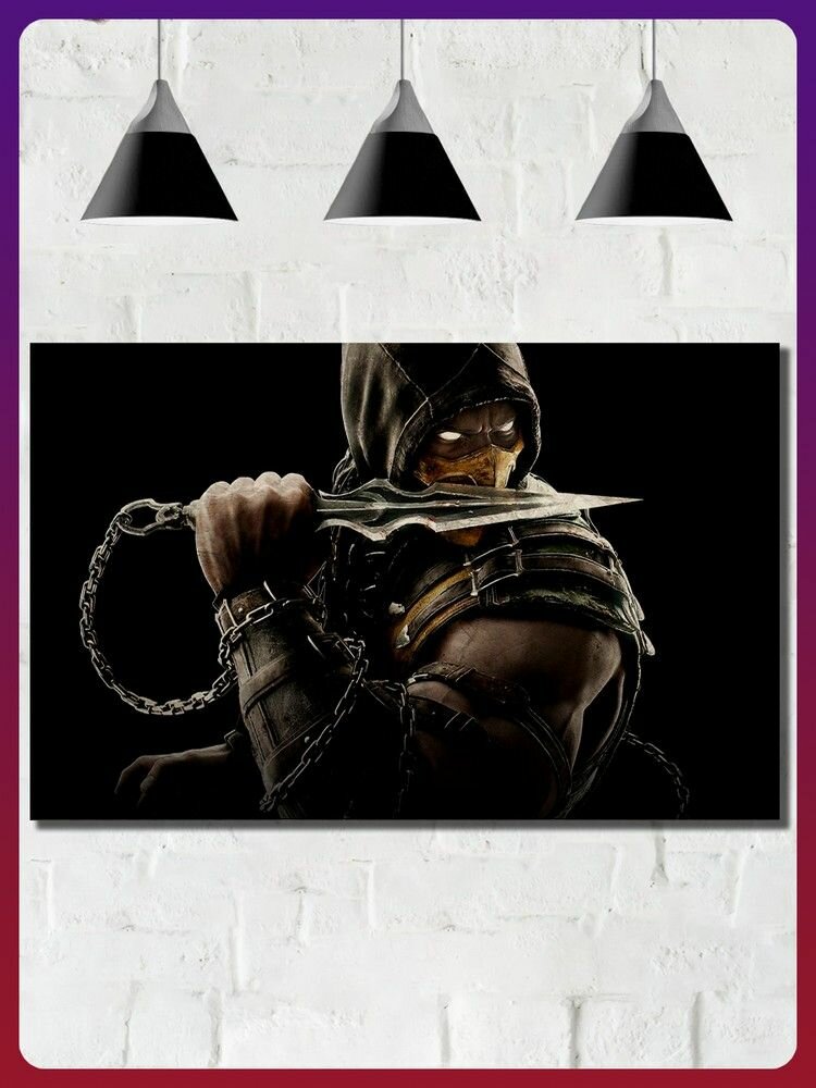 Картина интерьерная на рельефной доске игры Мортал комбат (Mortal Kombat, PS, Xbox, PC, Switch) - 6241217