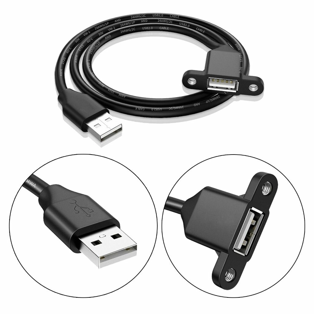 Кабель для подключения к Интернету, USB2.0 мужской к женскому удлинитель с ушками и винтовыми отверстиями-1м-полный, 1 шт