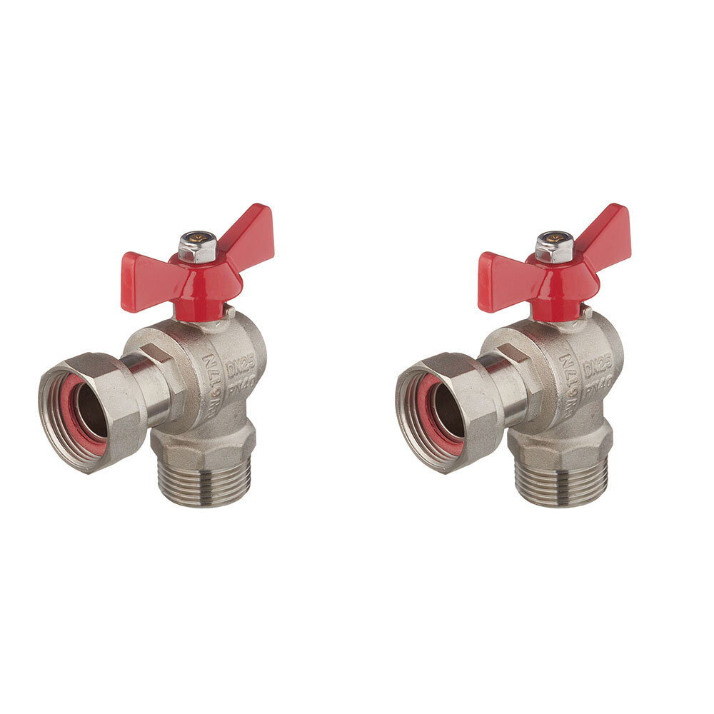 Кран шаровой латунный Base 1 ВР T-образный бабочка с накидной гайкой угловой (VT.267. N.0606) (2 шт.)