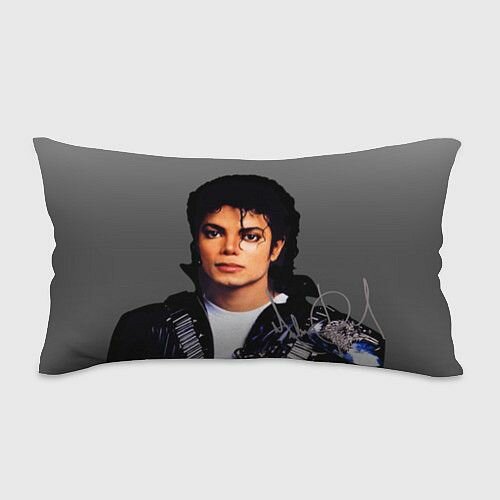 Майкл Джексон с автографом на сером фоне Прямоугольная подушка