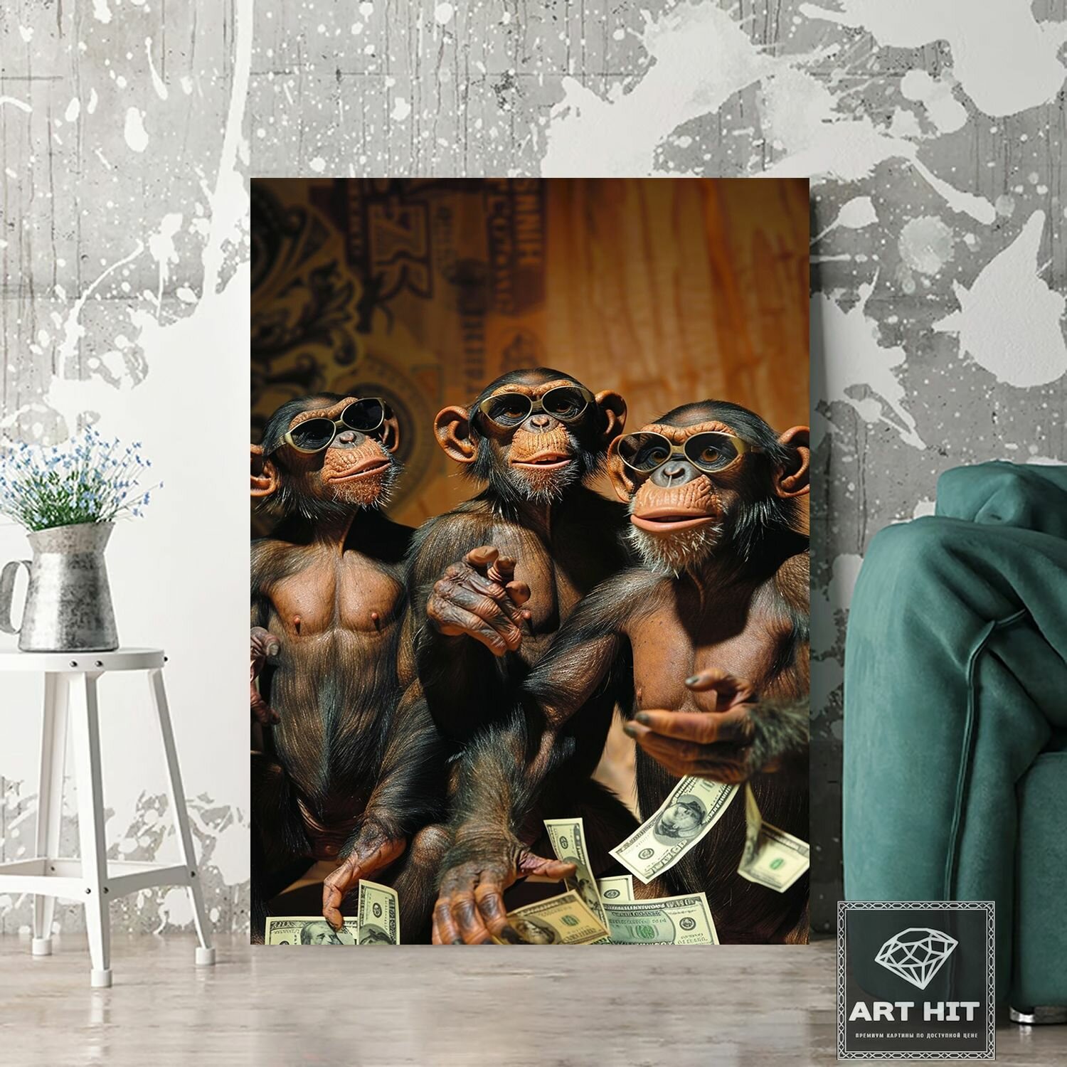 Картина 3 обезьяны, 30х40 см.