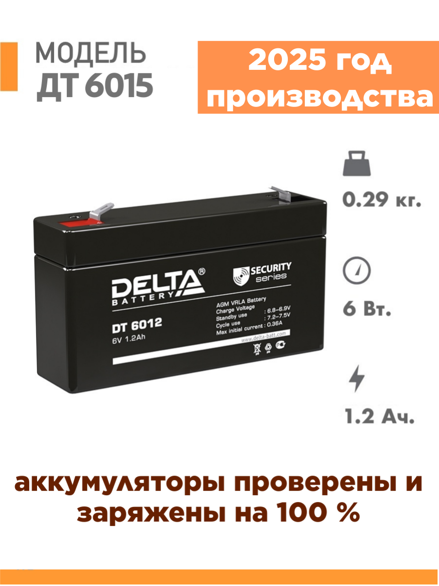Аккумуляторная батарея Delta DT 6015 ( 6V / 1.5Ah ) для ИБП agm