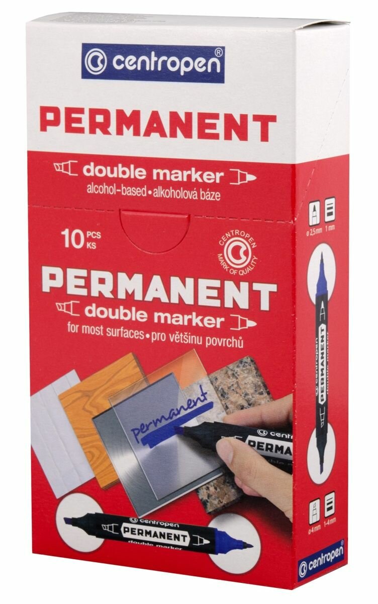 Маркеры Centropen "Permanent", Double, 1-4 мм, синие, 10 шт (1666/1)