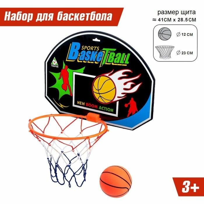 Набор для игры в баскетбол КНР "Крутой бросок", с мячом, диаметр мяча 12 см, диаметр кольца 23 (169E)