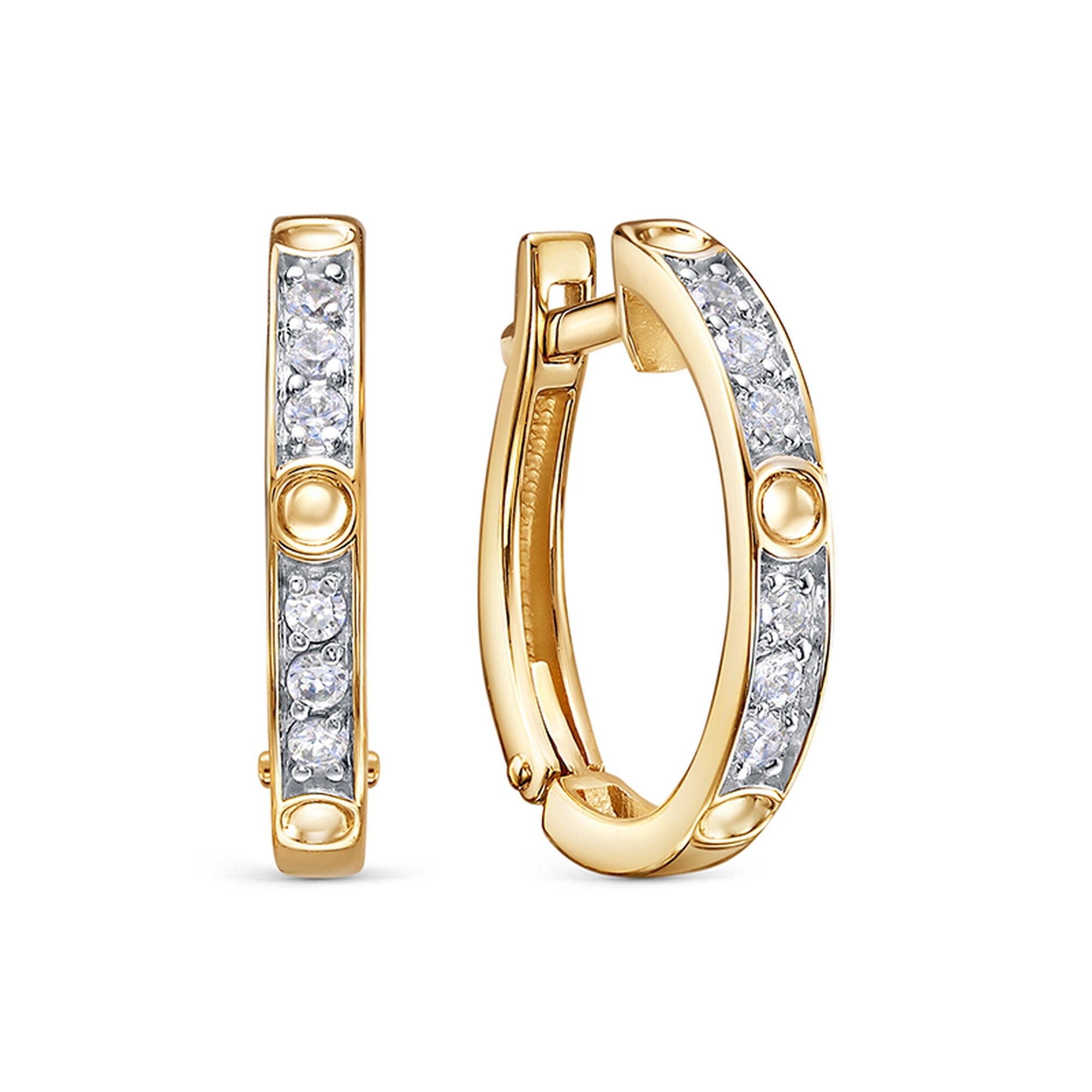 Серьги, желтое золото, 585 проба, фианит