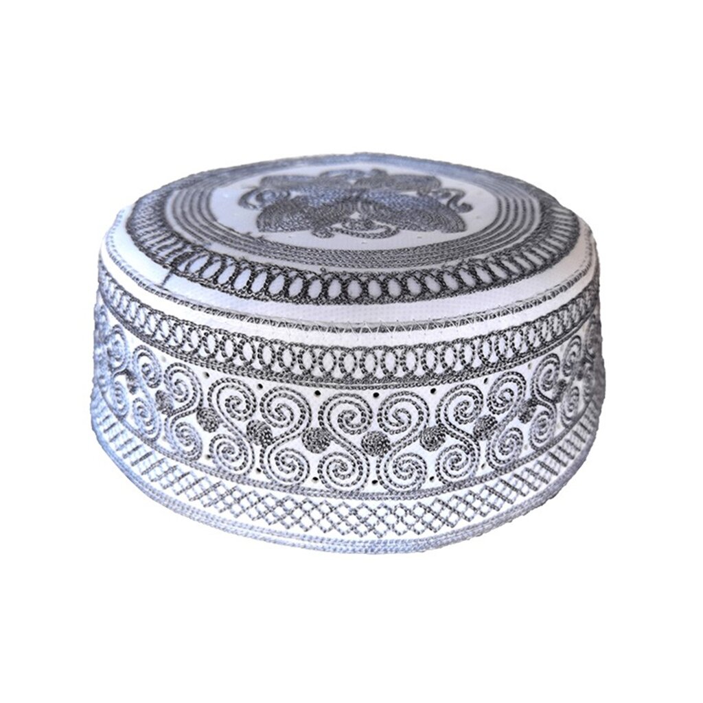 Плоский цилиндр с этнической вышивкой-светло-серый-M