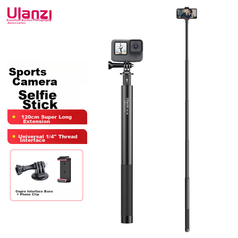 Ulanzi MT-58 Sports Camera Photography Selfie Extension Pole, Insta360 X4 X3 Panoramic Camera, GoPro 1312 DJI Action 5/4 Handheld Bracket Accessory