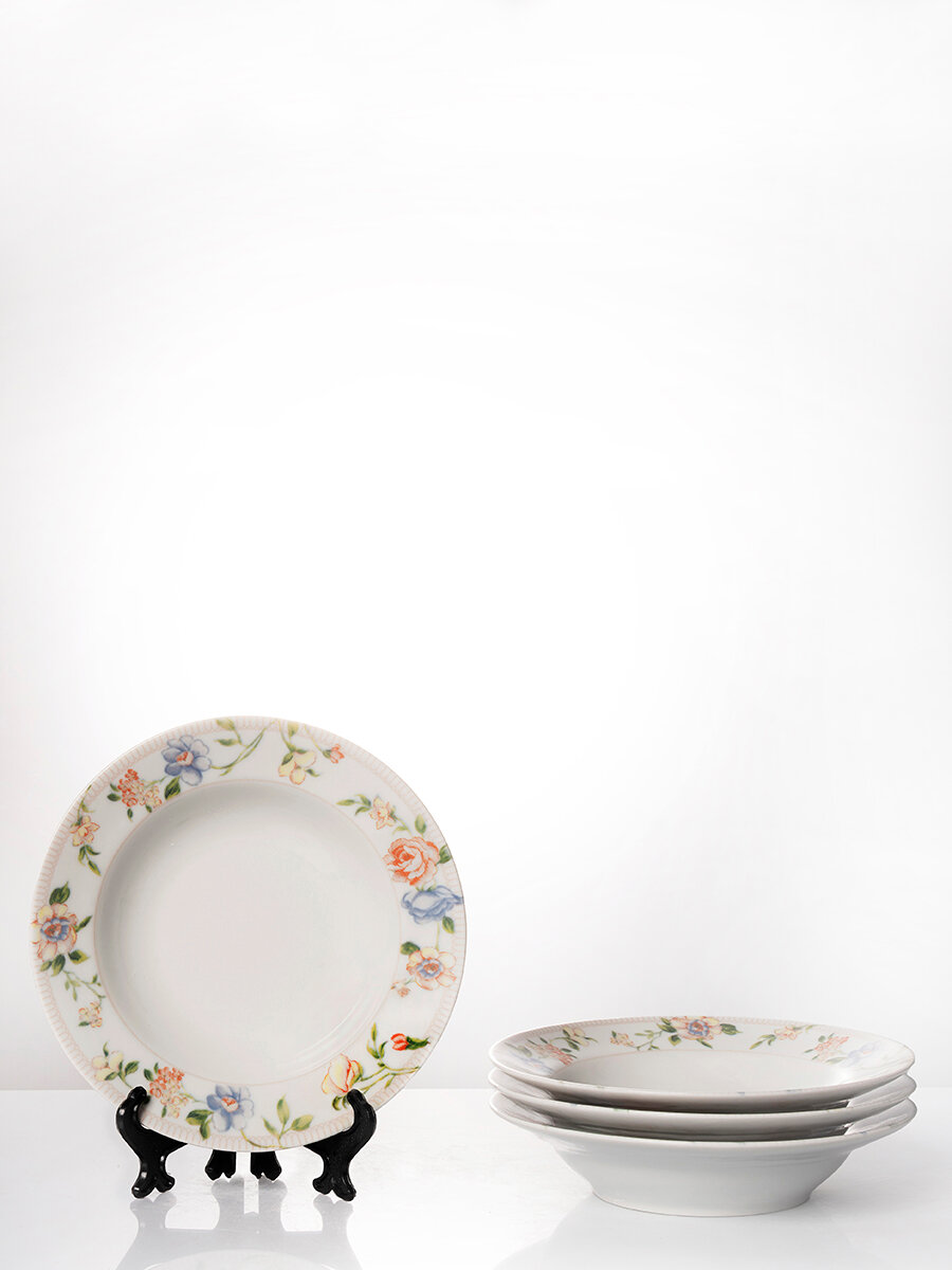 Набор фарфоровых тарелок глубоких 200 мм, "Тиффани" ф. Идиллия, Добрушский фарфоровый завод