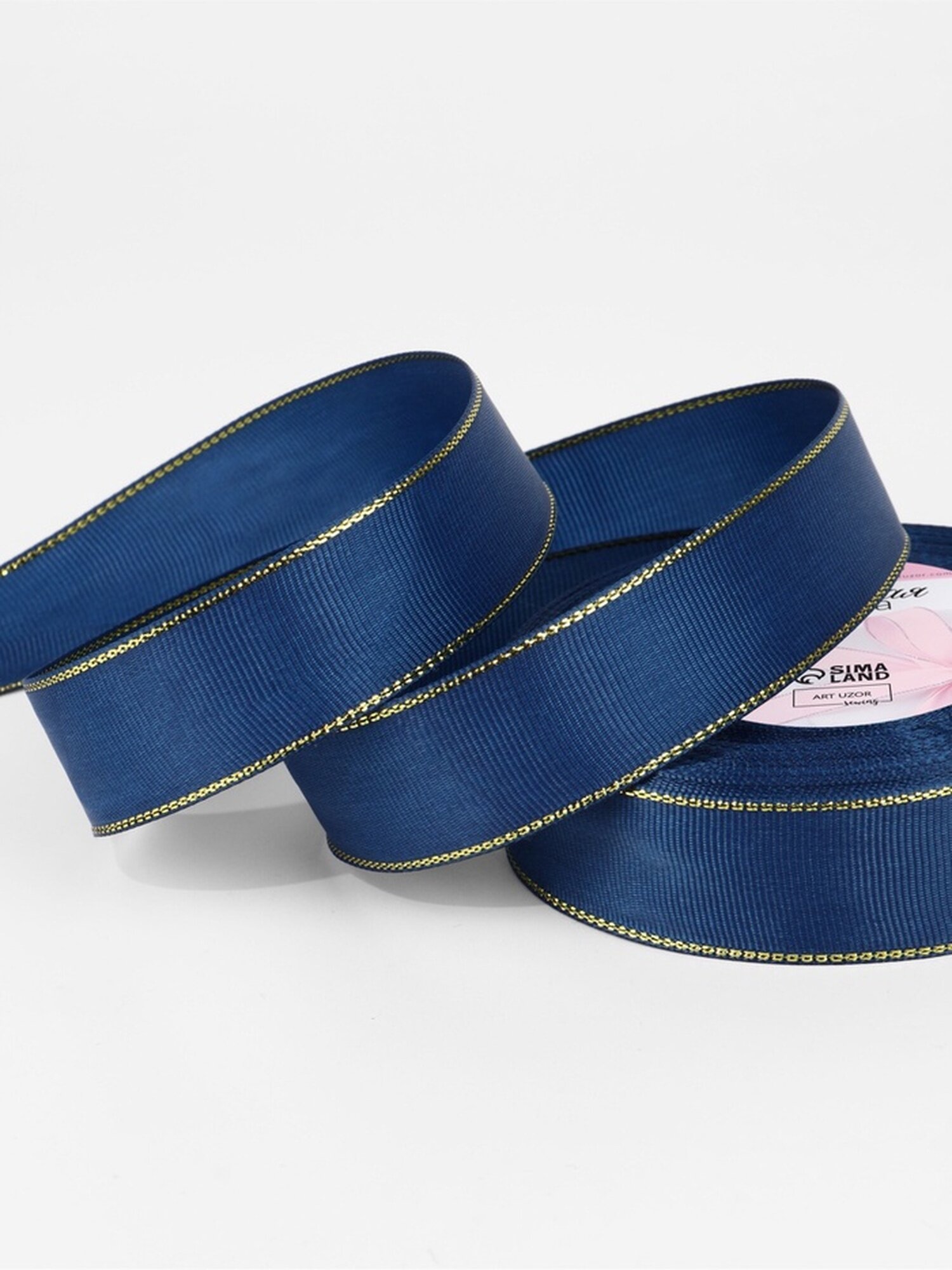 Лента репсовая, с золотым люрексом, 25 мм, 23±1 м, тёмно-синяя №038