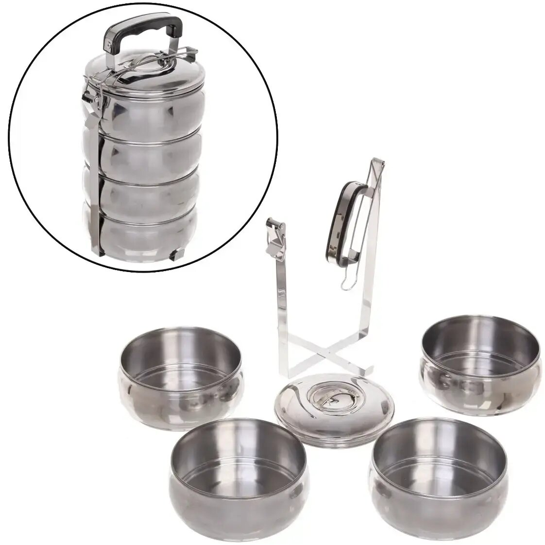 Контейнер для продуктов металлический 13,5 см, 4 уровня, круглый, удобный