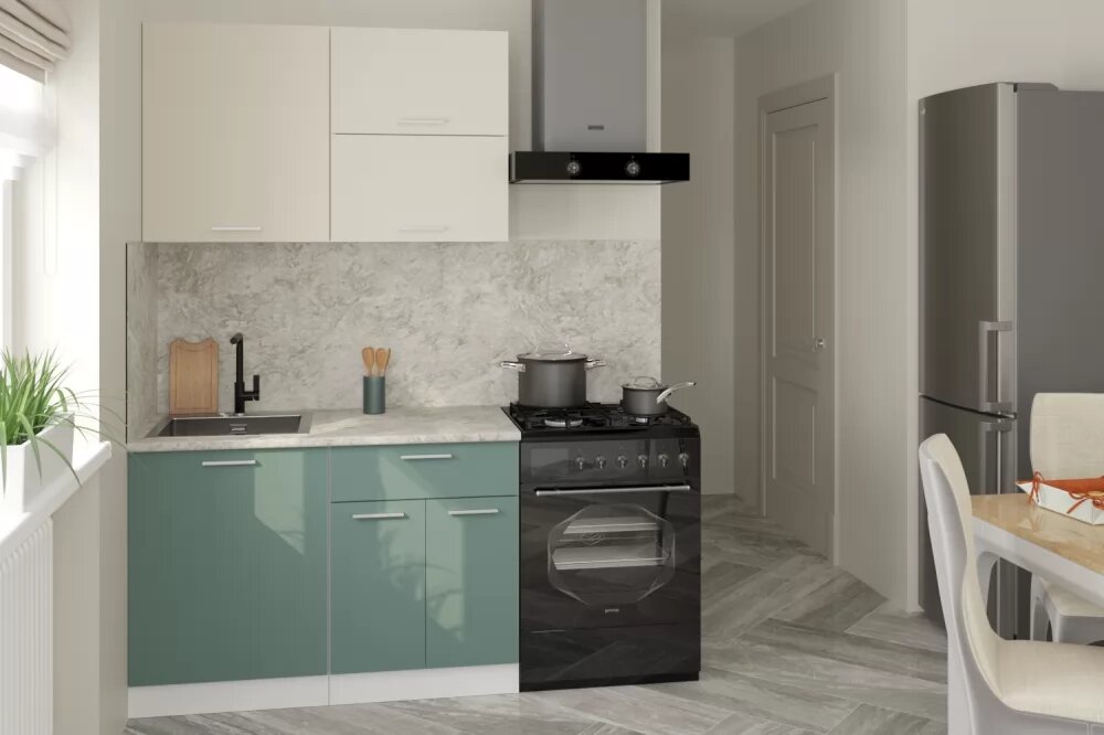 Кухонный гарнитур Герда Глория лайт 1200 мм, каркас ЛДСП, фасад ЛДСП, Белый/Кашемир/Бензин