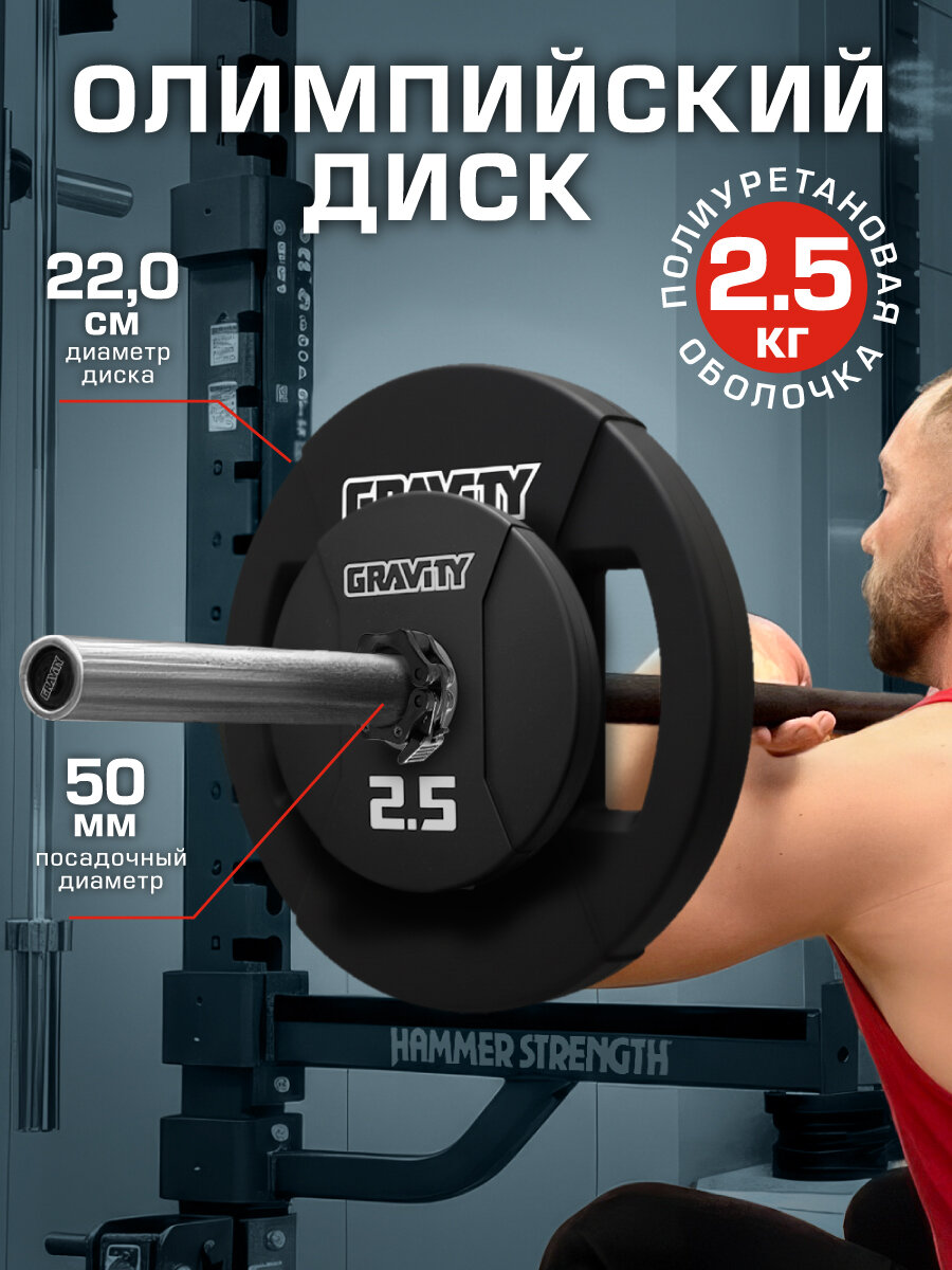 Диск олимпийский полиуретановый Gravity, 2,5 кг