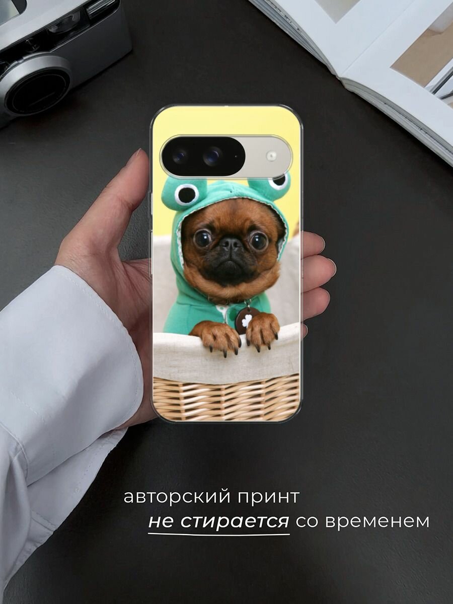 Чехол на Google Pixel 9 / Гугл Пиксель 9 с принтом "Собачка в шапке лягушки" — фото 1