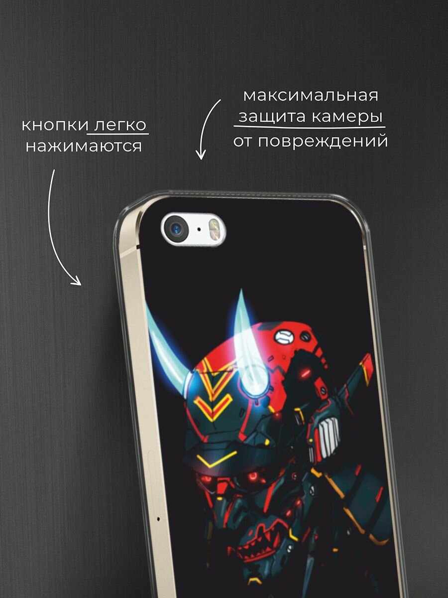 Чехол на Apple iPhone 5/5S/SE / Айфон 5/5S/SE с принтом "Неоновый самурай" — фото 1