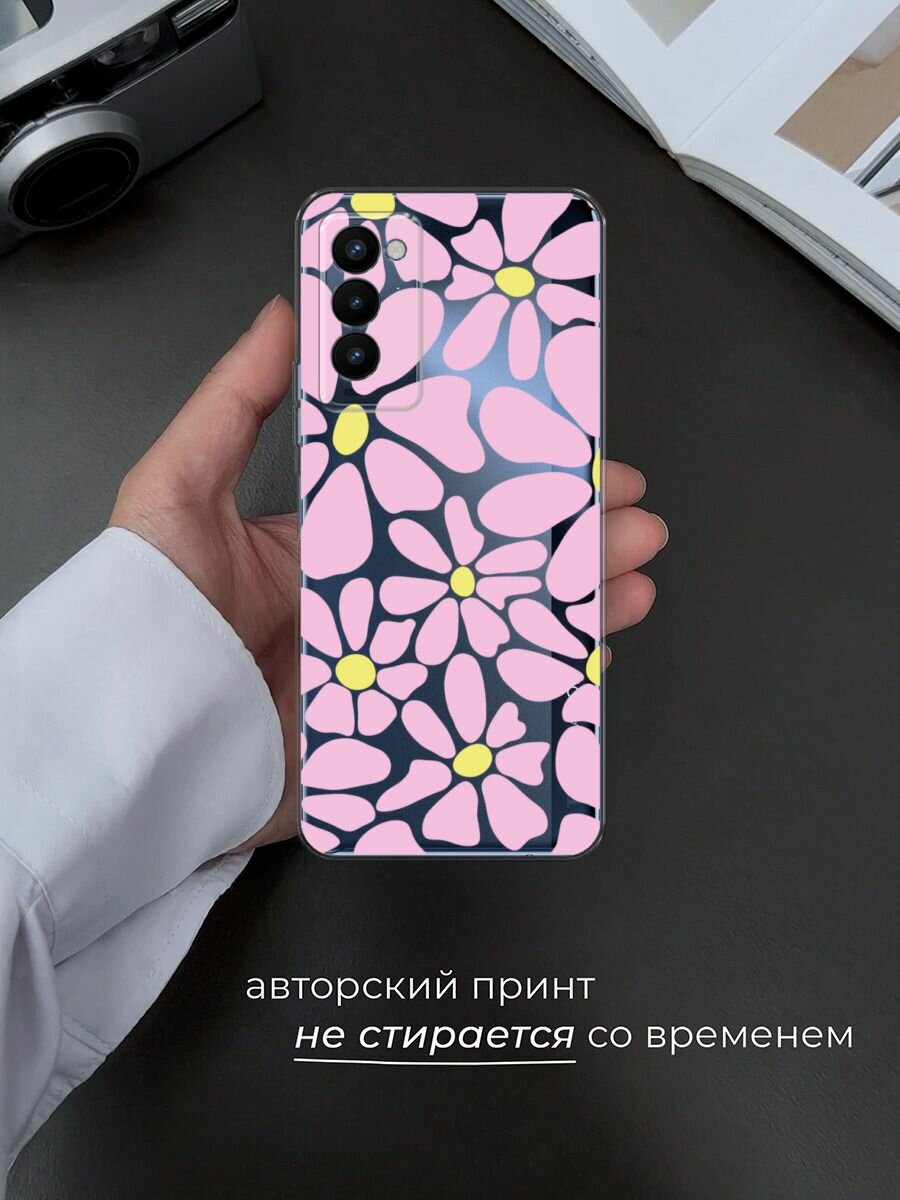 Чехол на Tecno Camon 18P / Техно Камон 18Р с принтом "Розовые лепестки 2", прозрачный — фото 1