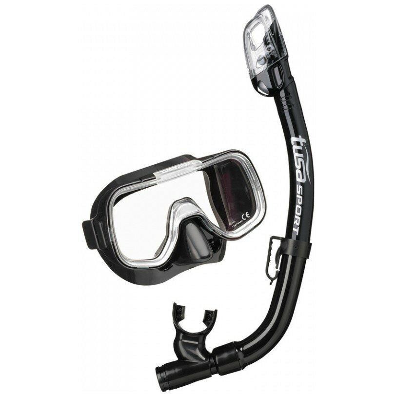 Маска и трубка детская TUSA Mini-Kleio Dry Combo (6-12 лет), сумка в комплекте черный/прозрачный (черный/прозрачный)