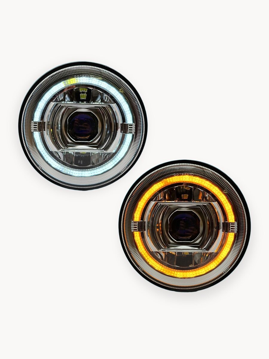 Фары на Ниву светодиодные 7 дюймов с динамическим приветствием 65 Ватт хром