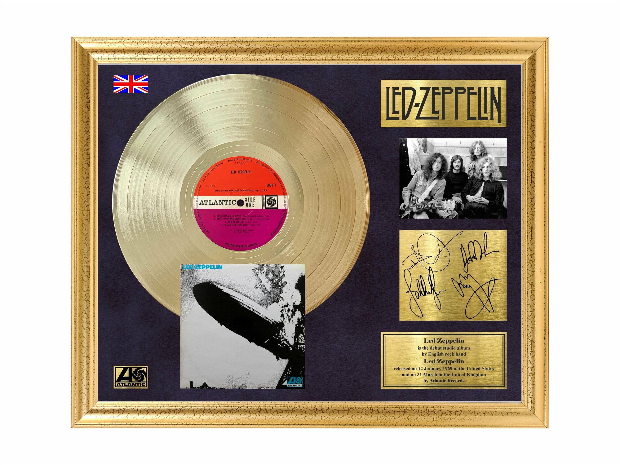 Led Zeppelin - I золотой винил в рамке и автографы музыкантов