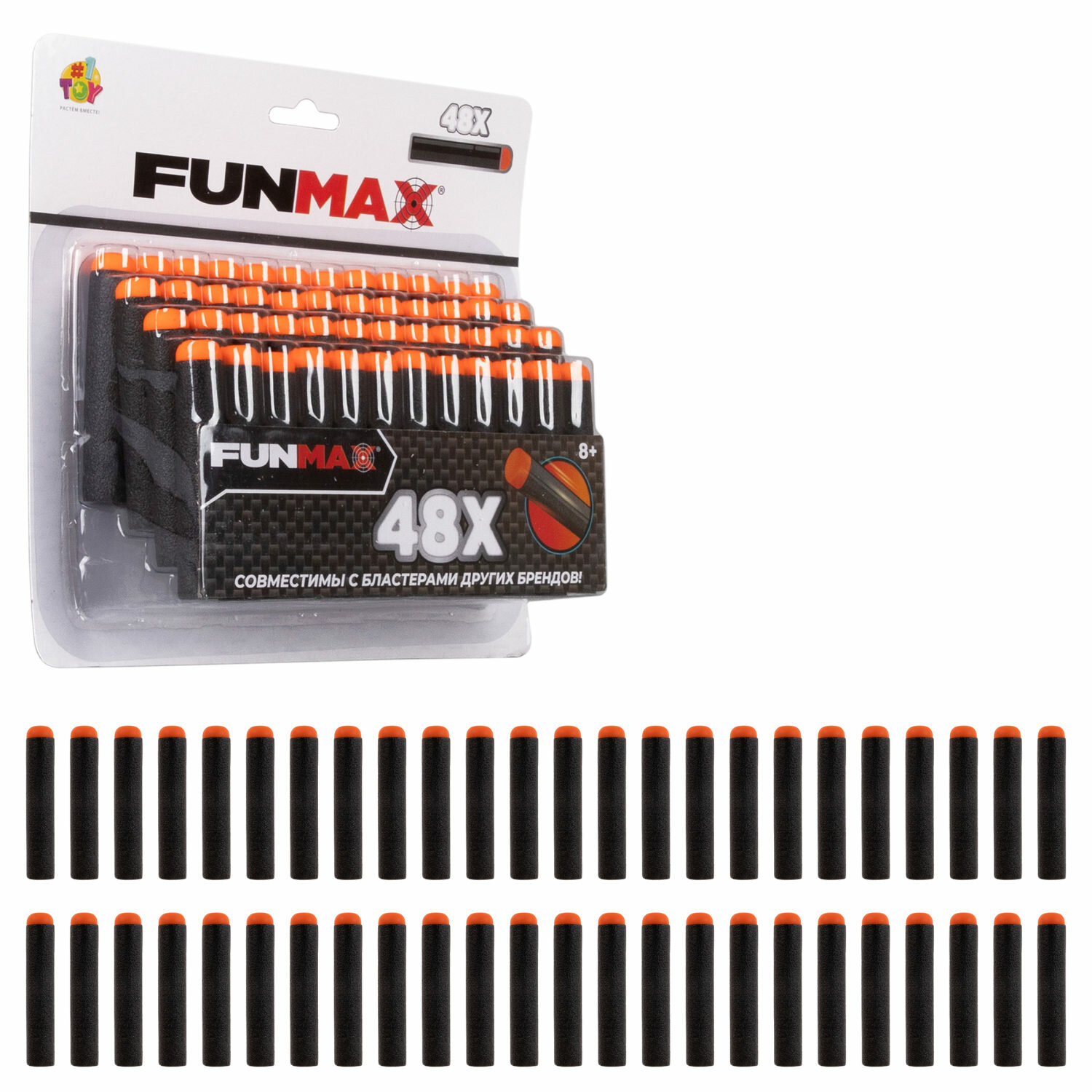 Фанмакс Патроны для бластера Funmax 1TOY игрушечные мягкие пули, набор 48 EVA снарядов