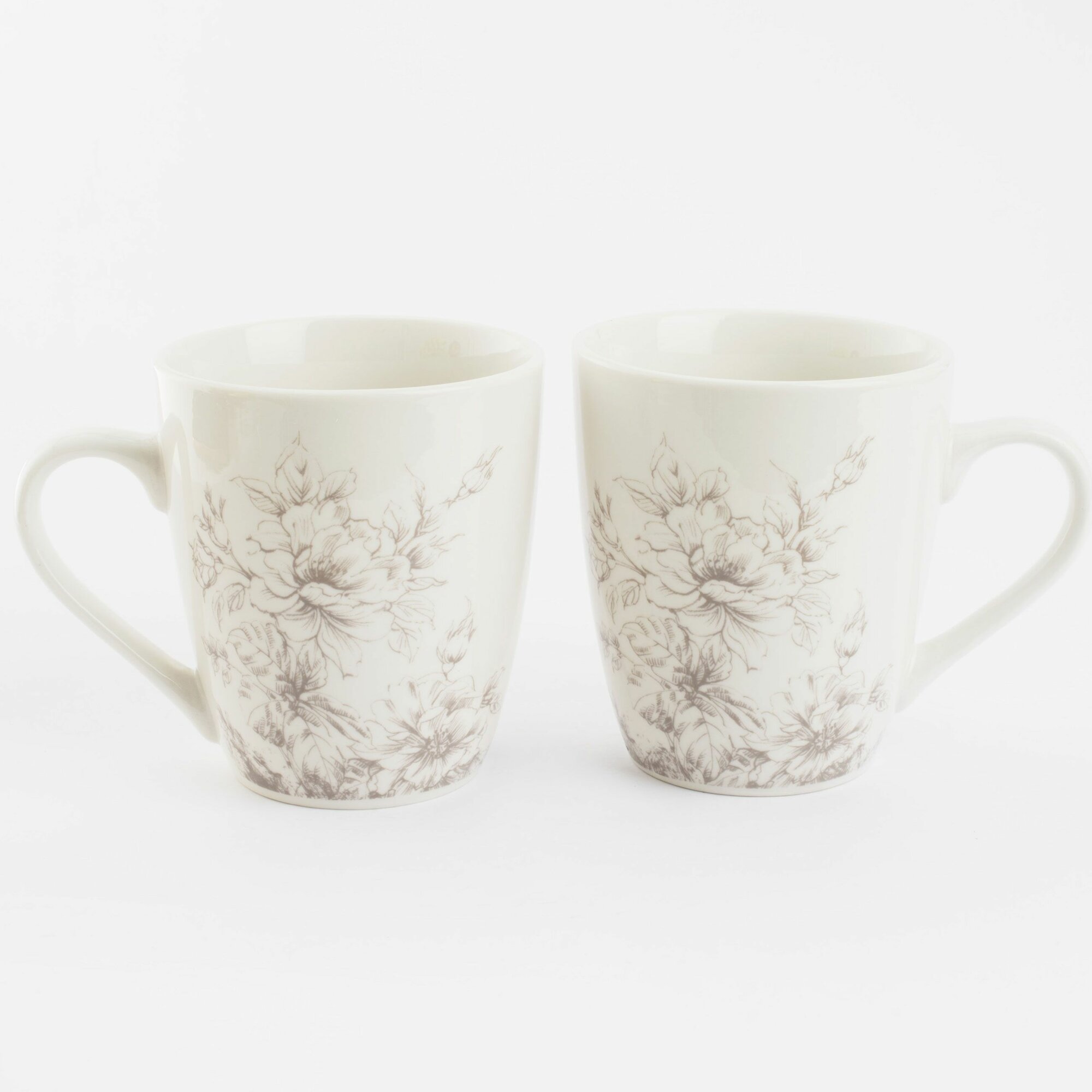 Кружка, 350 мл, 2 шт, фарфор P, белый, Бежевые цветы, Maleo, Kuchenland