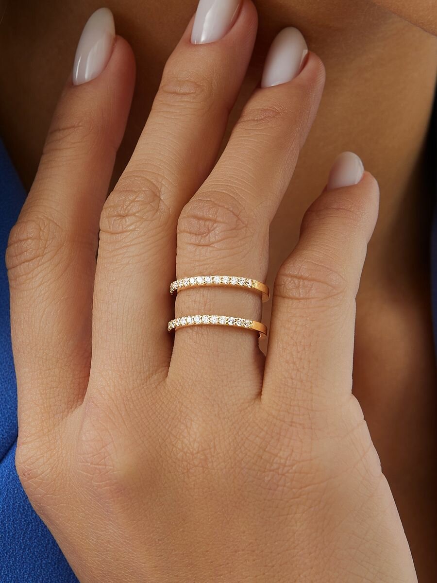 Кольцо, серебро, 925 проба, золочение, фианит