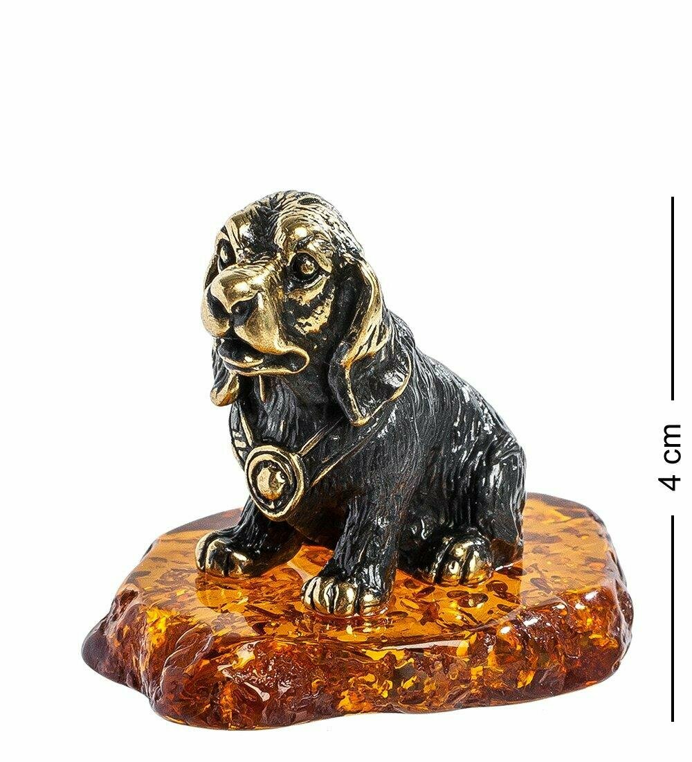 Фигурка Спаниель в ошейнике (латунь, янтарь) A2088173 Народные промыслы бронзовый