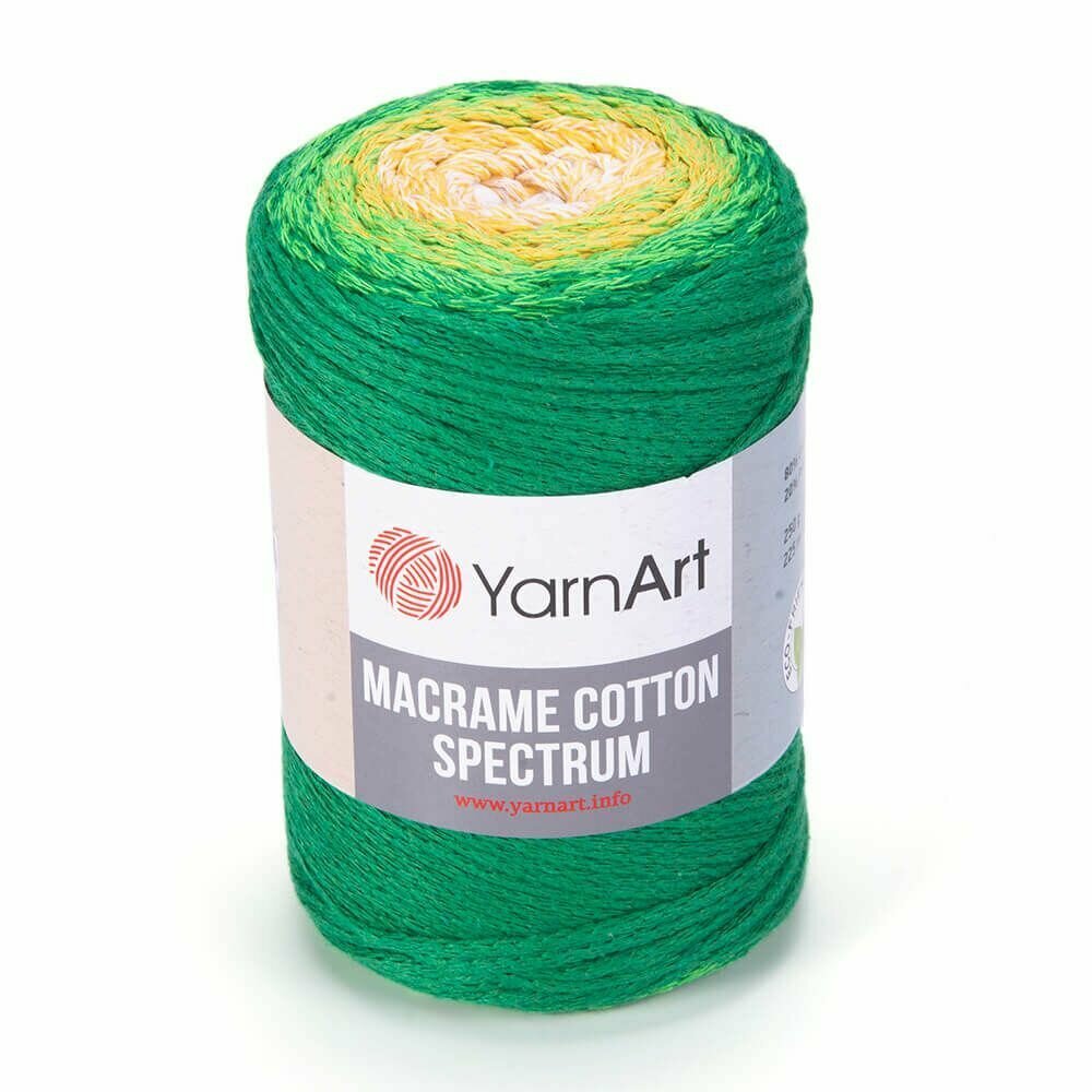 Пряжа Macrame Cotton Spectrum YarnArt, зел. бир/желт/бел - 1313, 80% хлопок, 20% полиэстер, 1 моток, 250 г, 225 м.