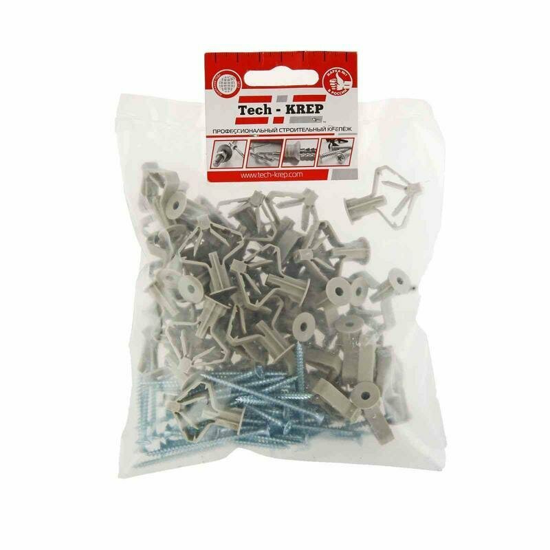 Набор дюбелей ZITAR для гипсокартона, бабочка, 10х50 мм, с саморезом 4х60 мм, 40 шт