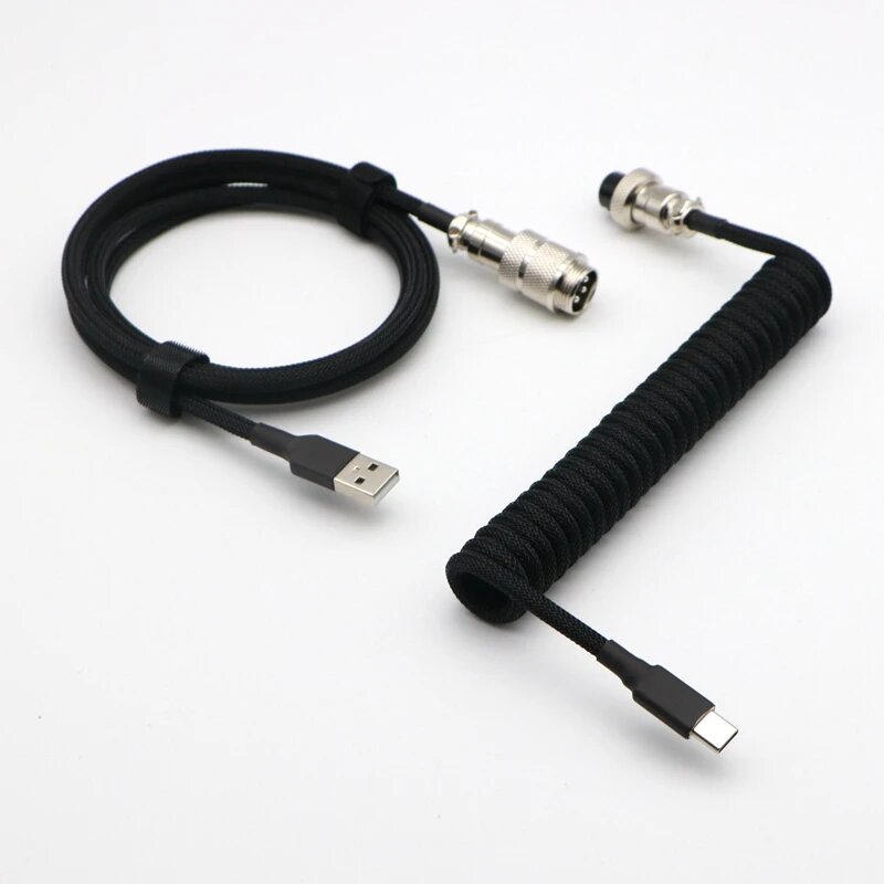 Кабель USB-A - Type-C Micro Mini-USB в двойной оплетке из паракорда и Mini USB, Black-Silver GX16