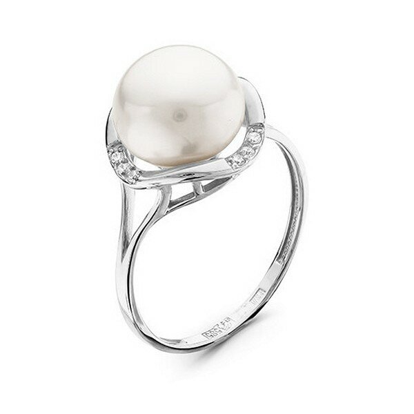 Кольцо, серебро, 925 проба, родирование, жемчуг, фианит