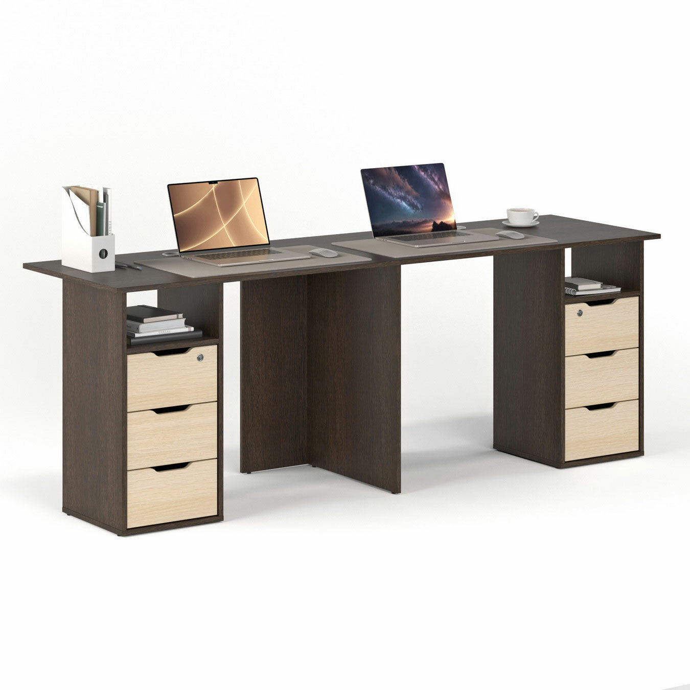 Письменный стол для двоих 7083 (цвет: венге, дуб молочный)