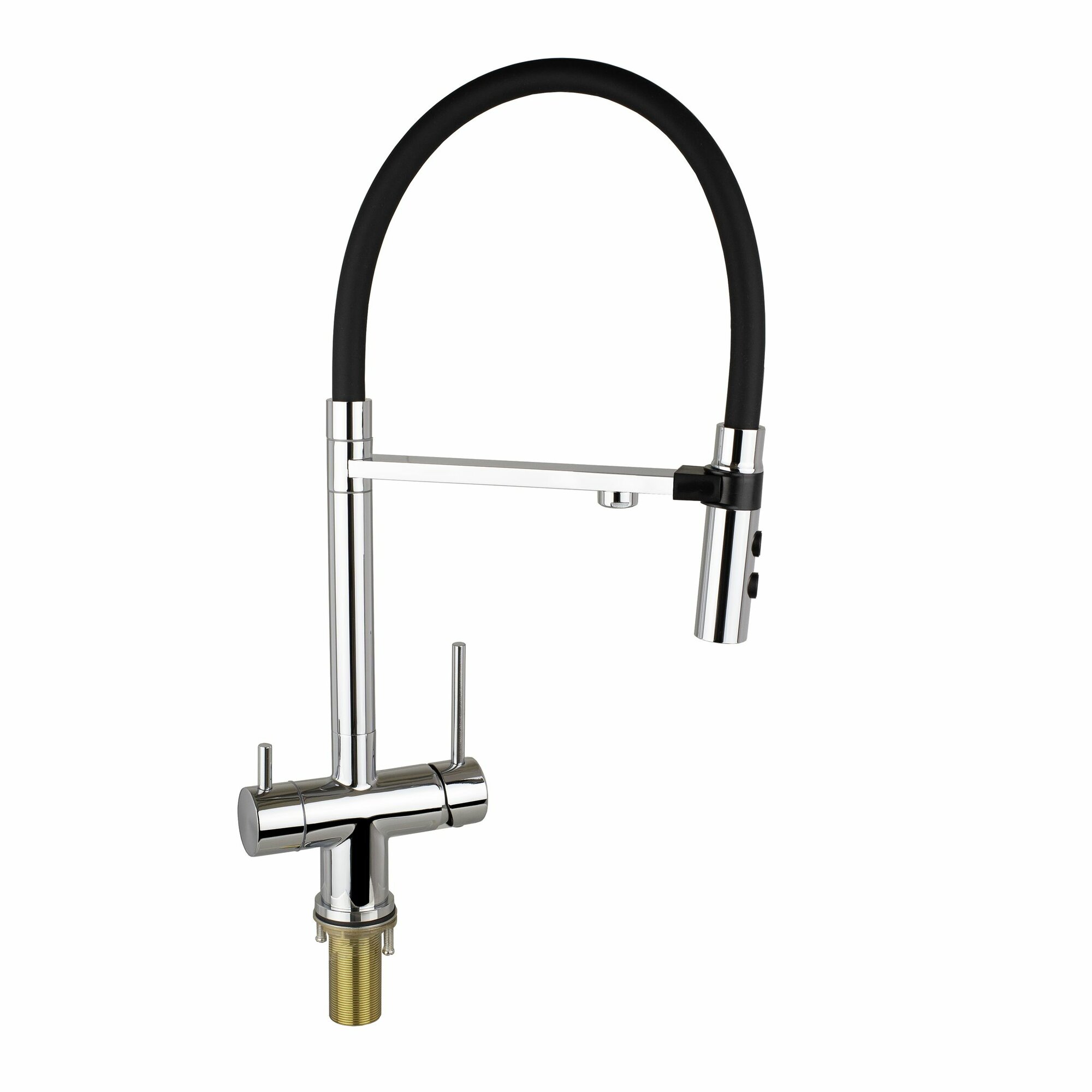 Смеситель для кухни с гибким изливом с подключением под фильтр, латунь, черный/хром