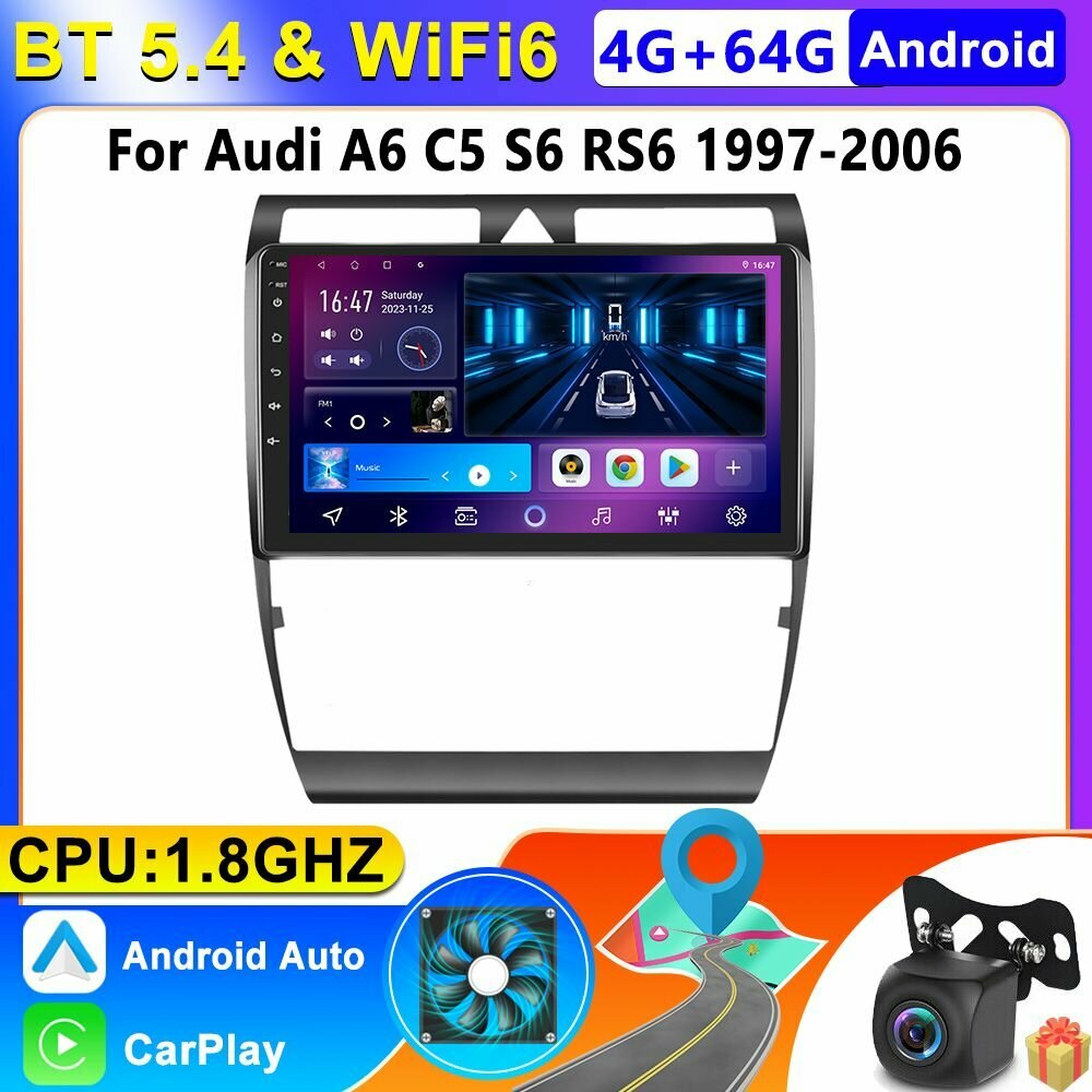 Штатная магнитола Андроид /Audi A6 1997-2008 Ауди А6 4+64GB магнитола Android 2din головное устройство мультимедиа