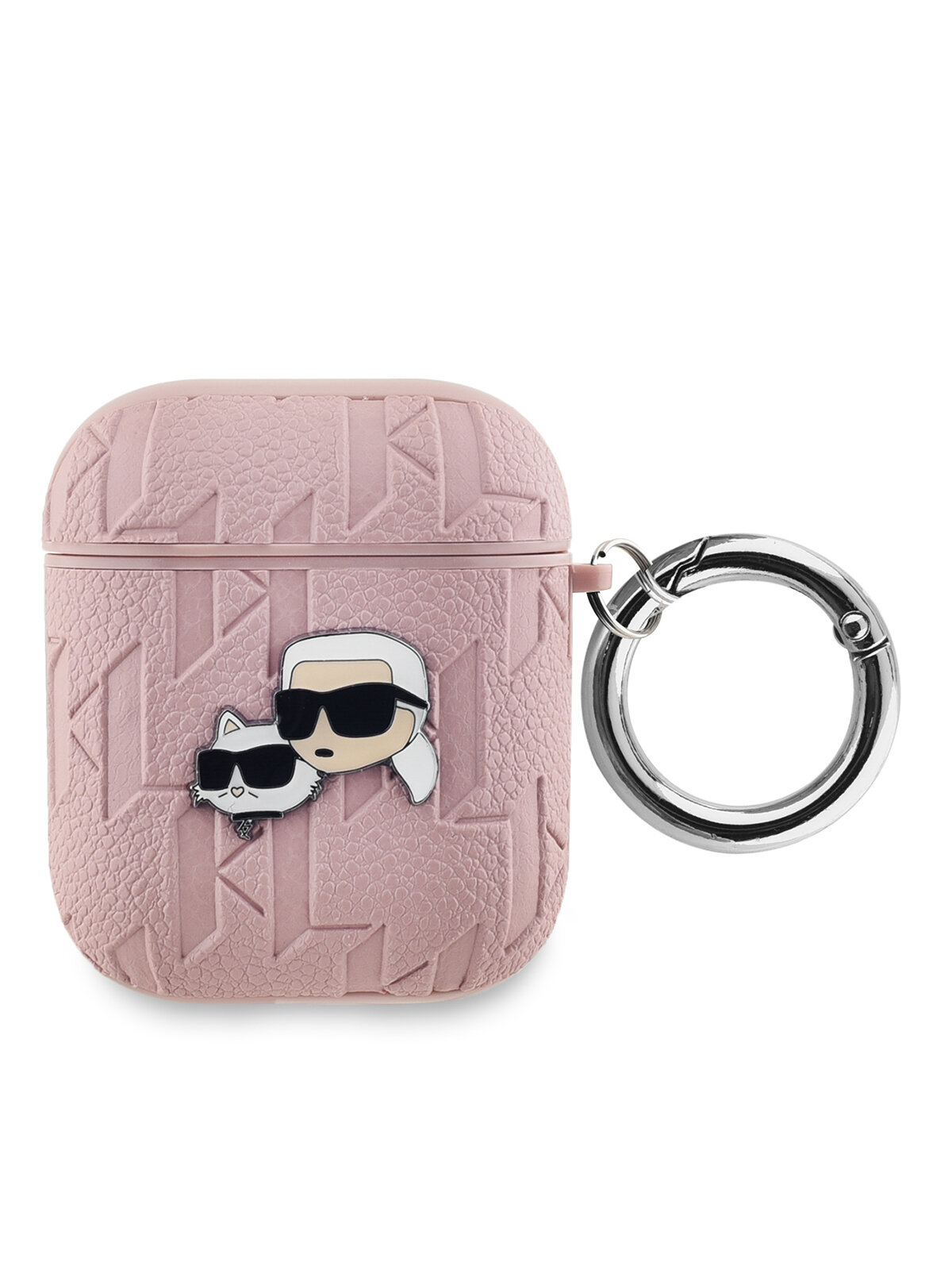 Lagerfeld для Airpods 1/2 чехол PU Saffiano Monogram with ring NFT Metal Head Karl & Choupette Pink