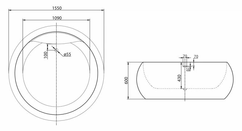 Акриловая ванна BELBAGNO BB30-1550, 1550x1550x600 BB30-1550