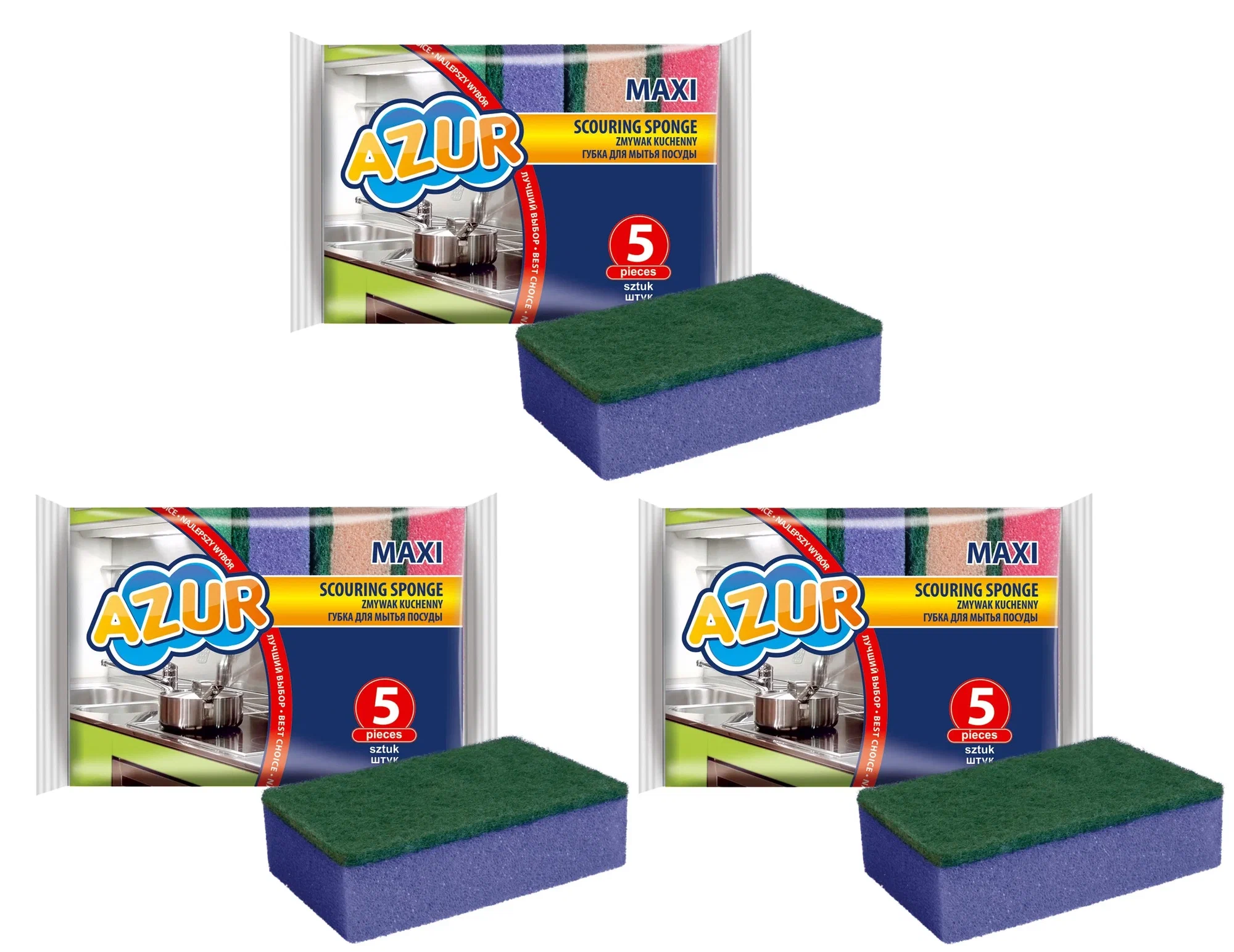 Губки для посуды York Азур Макси, упаковка 5 шт, 3 уп