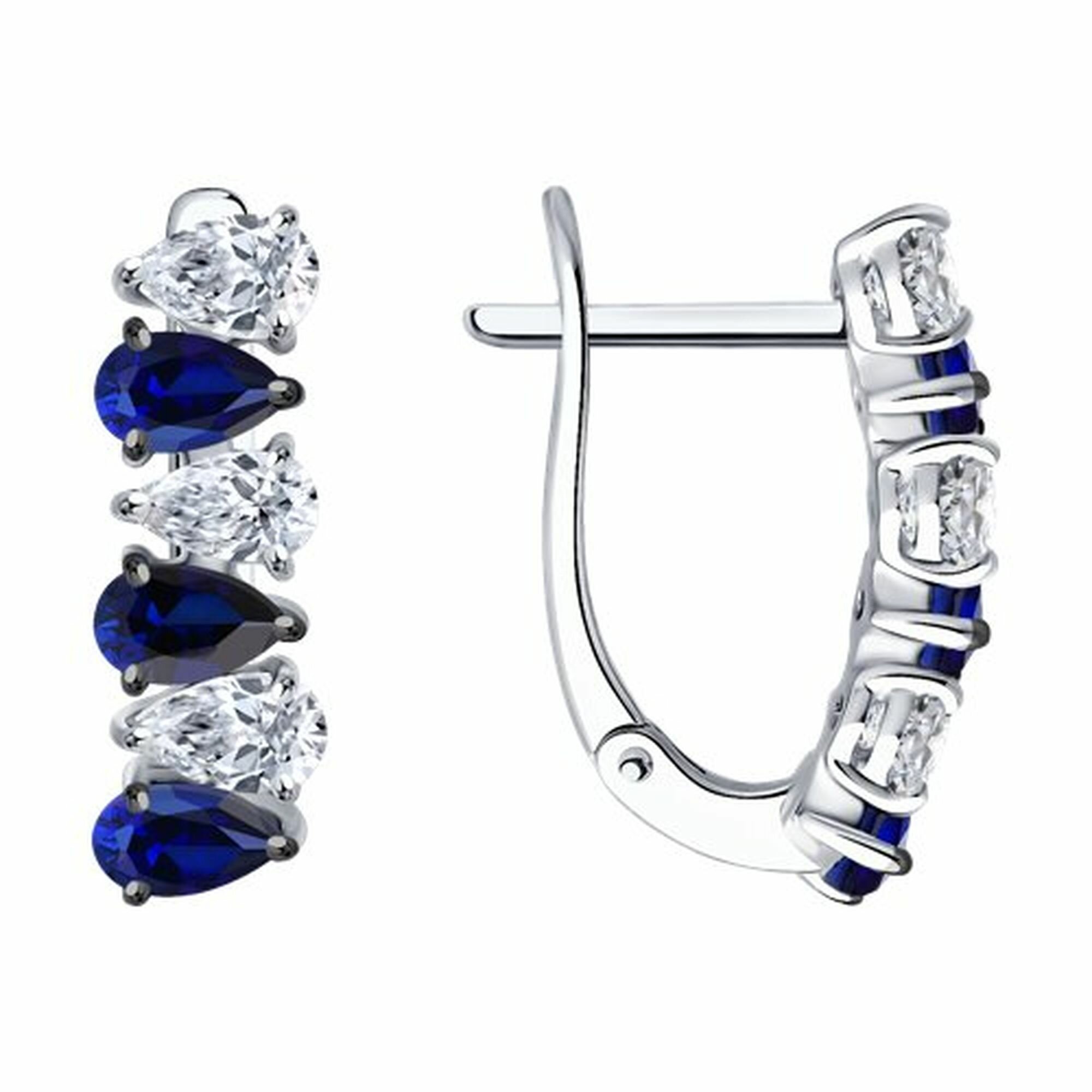 Серьги, белое золото, 585 проба, сапфир