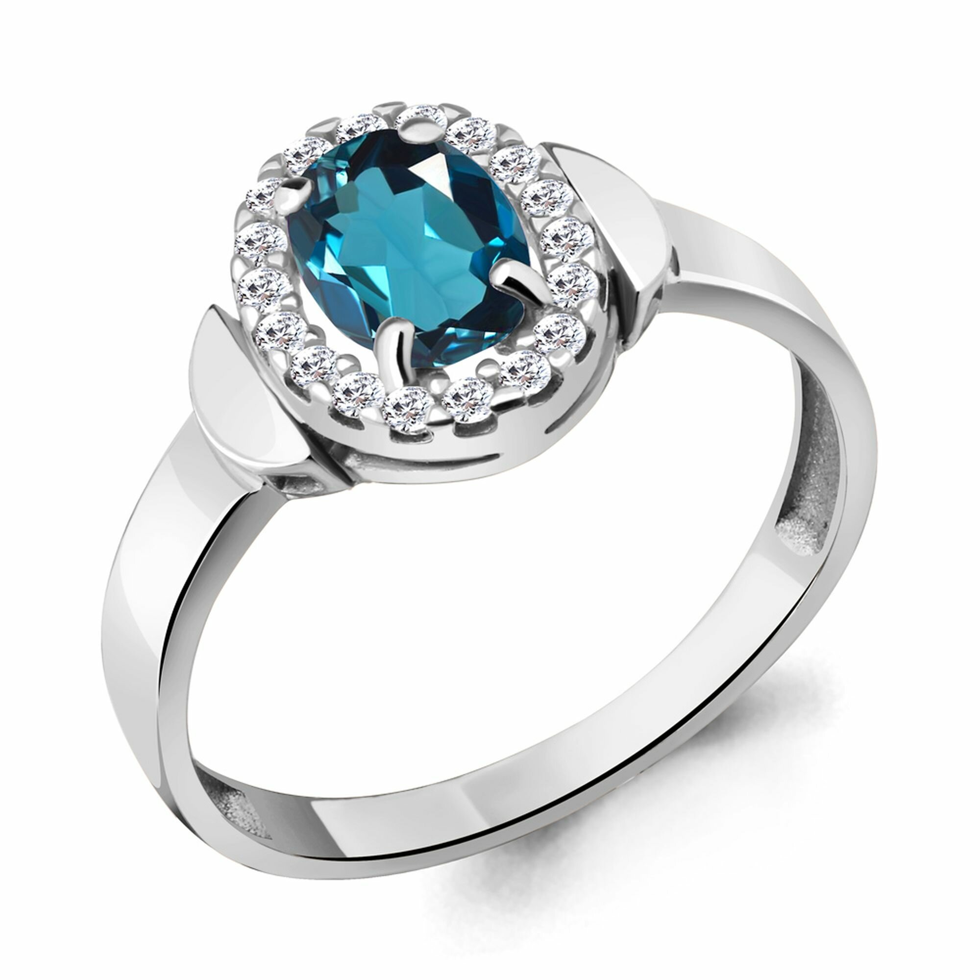 Кольцо, серебро, 925 проба, родирование, фианит, Лондон топаз