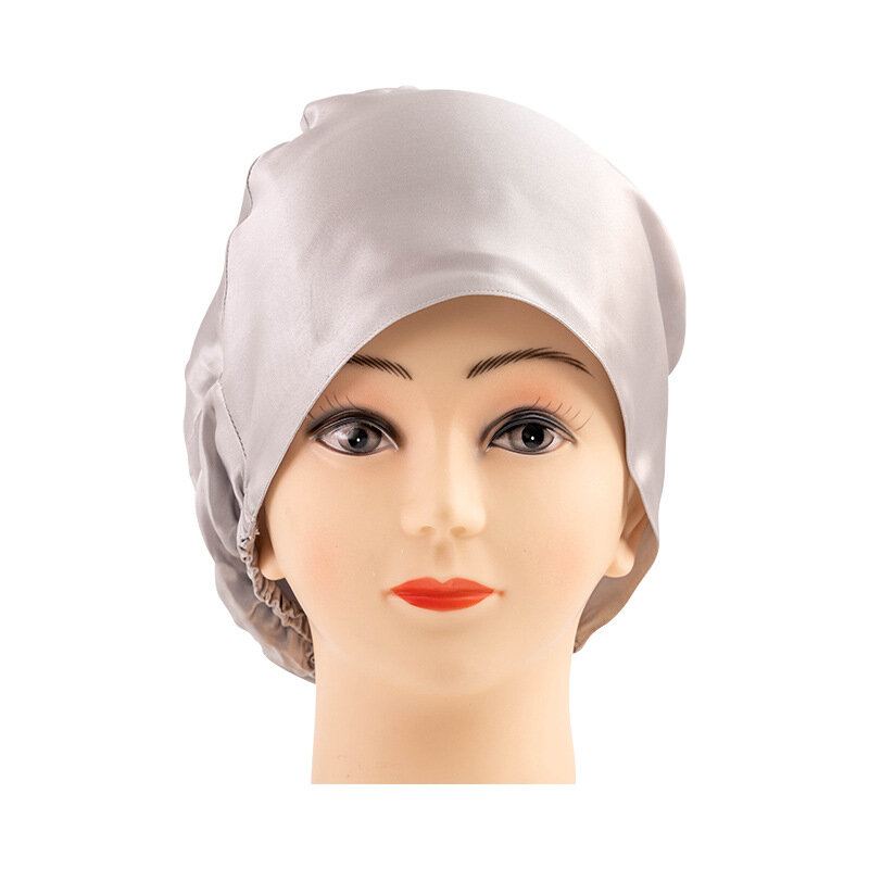 Шелковый колпак, для ухода за волосами, двухслойный, светло-серый