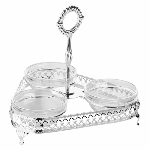 Менажница 3 секции с посеребрением 22х21 см, нержавеющая сталь + стекло, Queen Anne, QA-0/4501